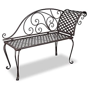 vidaXL Patio Chaise Lounge Garden Ourdoor Lawn Backyard Bench Seating Seat Home Furniture Home Brown Metal Antique Scroll-Patterned