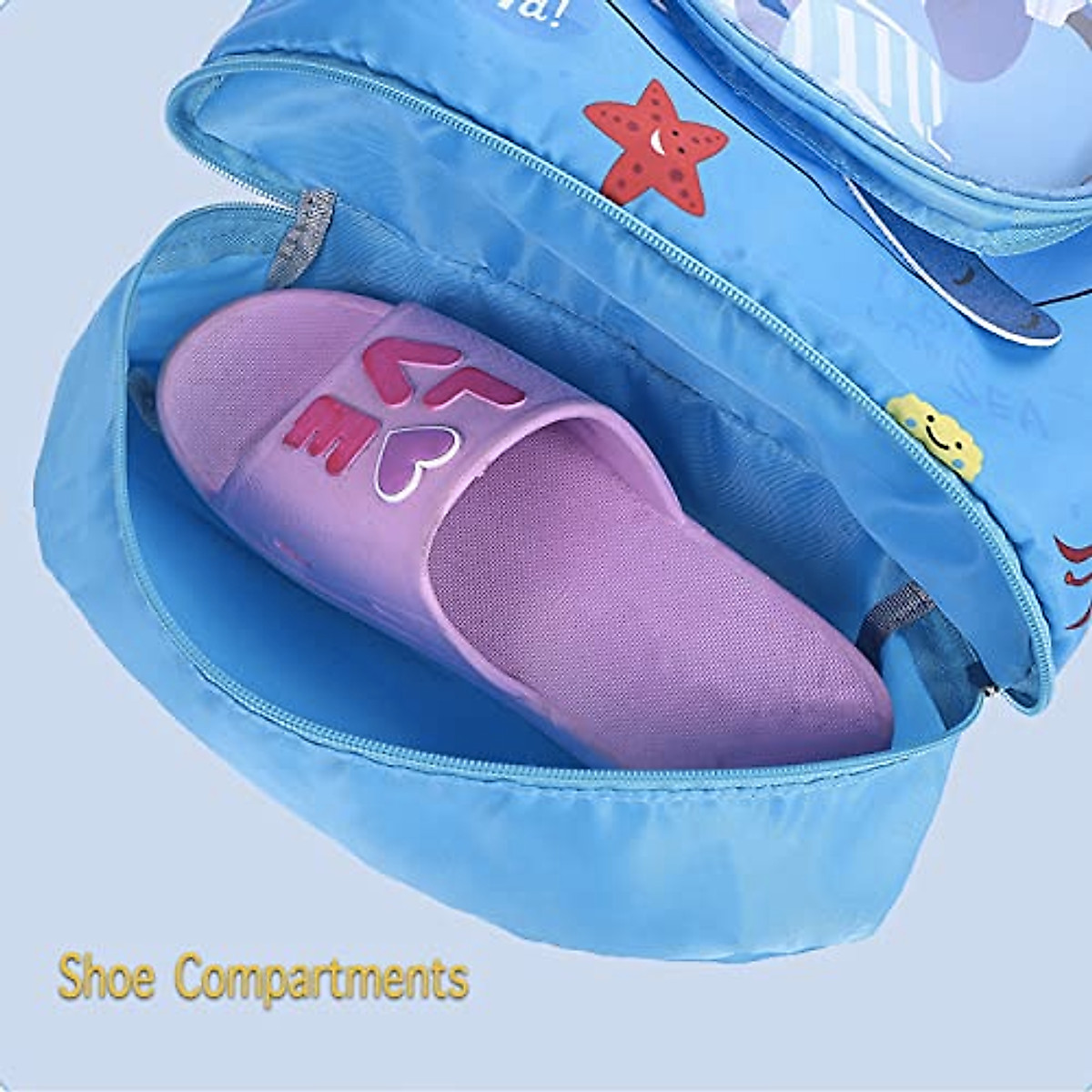 ITUBLE Dry Wet Separated Swim Bags for Swimmers Shark Pool Gear Drawstring Gym Bag Beach Backpack for Women Men Boys Girls Teener Camping Hiking Shopping Swimming Dance Travel With Shoe Compartments