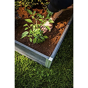 Vita Urbana 4 Foot x 4 Foot x 11 inch Embossed Vinyl Modular Garden Bed, Slate Gray, Grey, Woodgrain, PVC, BPA and Pthalate Free, VT17600
