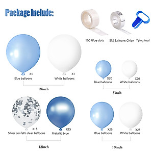 Blue Balloon Garland Arch Kit 122 PCS Metallic Blue White and Silver Confetti Latex Balloons for Baby Shower Bridal Shower Birthday Wedding Bachelorette Anniversary Party Decorations
