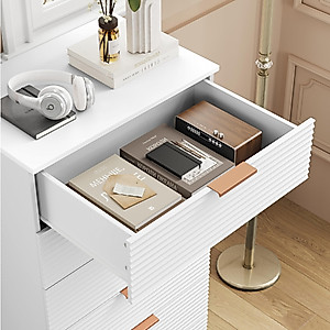 FACBOTALL 6 Drawer Dresser, Tall White Dresser with Large Storage Space, Modern Chest of Drawers with Handles, 6 Large Capacity Vertical Dressers for Home & Office