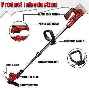 PEDONY Cordless String Trimmer - for Milwaukee 18V Battery Weed Wacker Lawn Trimmer, Adjustable Pole Length, Electric Weed Trimmer Tool for Garden and Yard (Battery Not Included)