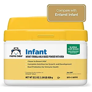 Amazon Brand - Mama Bear Infant Milk-Based Baby Formula Powder with Iron, Dual Prebiotics, Omega 3 DHA and Choline, Brain, Growth, Immunity, 22.2 Ounce