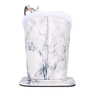 MOSISO Eyeglasses Holder, Plush Lined PU Leather Pattern Stand Case with Magnetic Base, White Marble