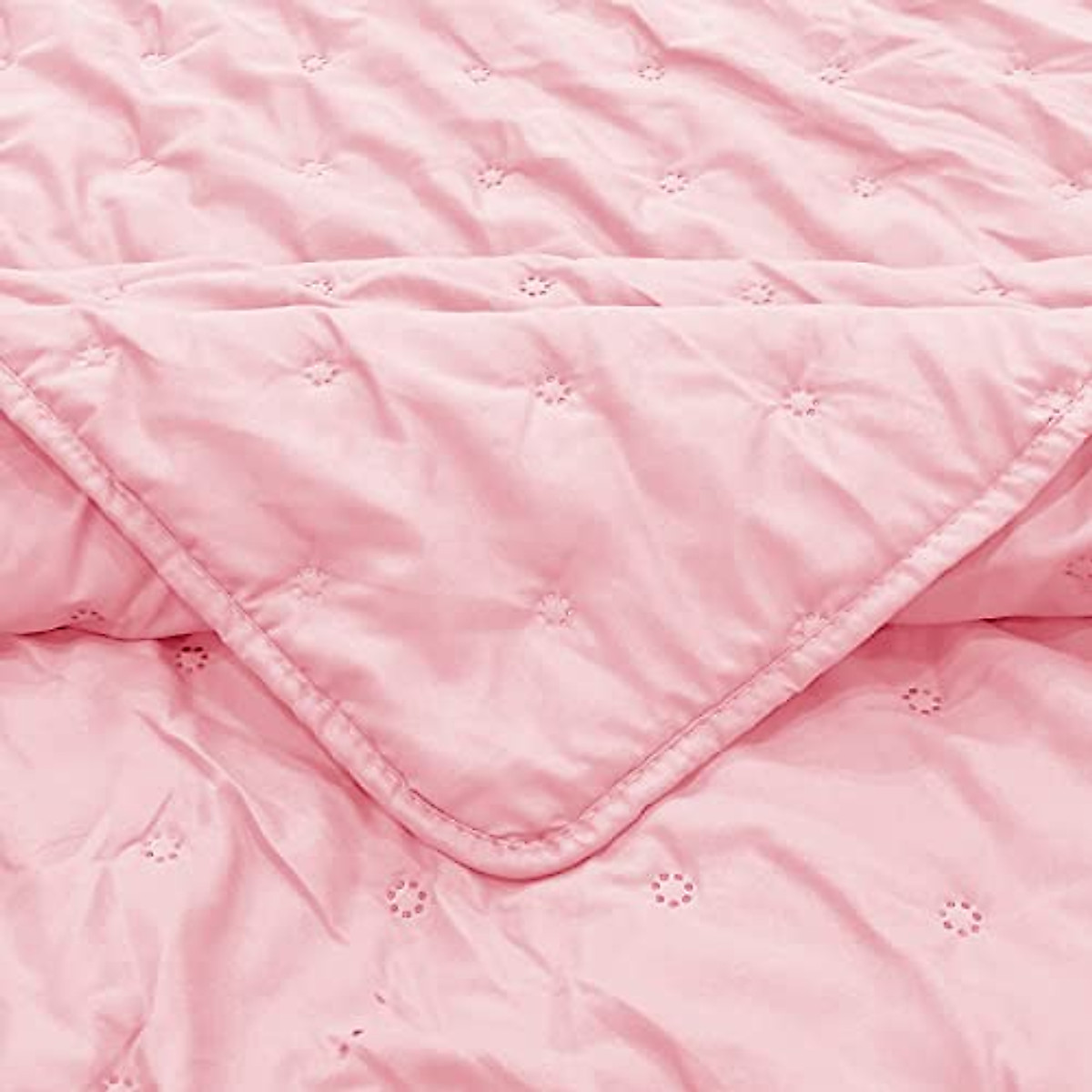 Mocaletto Reversible Quilts Set Queen Size, 3 Piece Pink Quilt with Pillow Shams, Point Pattern Microfiber Bedspread, Lightweight Soft All Season Coverlet for Bedroom,Hotel &Gift