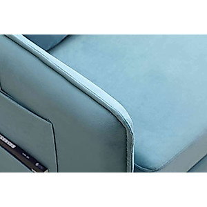 Cotoala Modern Velvet Convertible Loveseat Sleeper Sofa with Adjustable Pull Out Bed w/Arms & Two Side Pockets, Two Lumbar Pillows, 2 Seat Couch Living Room and Apartment, Blue