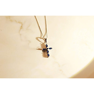Gin & Grace 10K White Gold Cross Pendant Genuine Blue Sapphire Diamond (I1,I2) Pendant for Women