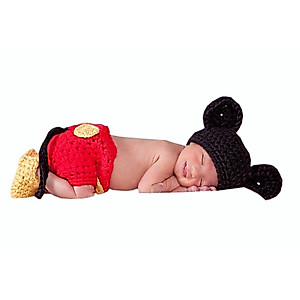 Jastore® Photography Prop Baby Costume Cute Crochet Knitted Hat Cap Girl Boy Diaper Shoes Mouse Red