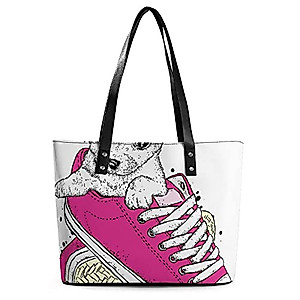 Womens Handbag Dog Leather Tote Bag Top Handle Satchel Bags For Lady