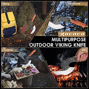 ROCOCO Viking Cleaver Knife Butcher Meat Cutting Boning Knife Hand Forged Chinese Kitchen Axe with Sheath Home Outdoor BBQ Camping Birthday Thanksgiving Christmas Gift Men