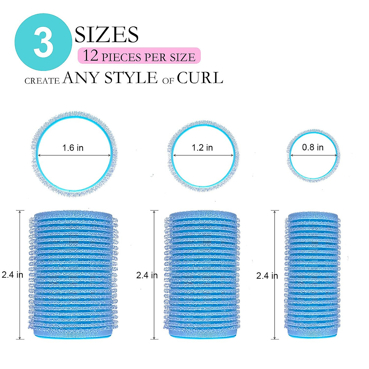 Hair Rollers Pack of 36 Self Grip Hair Rollers Set Small Medium Big Size Hair Curlers for Long Medium Short Hair (Blue)