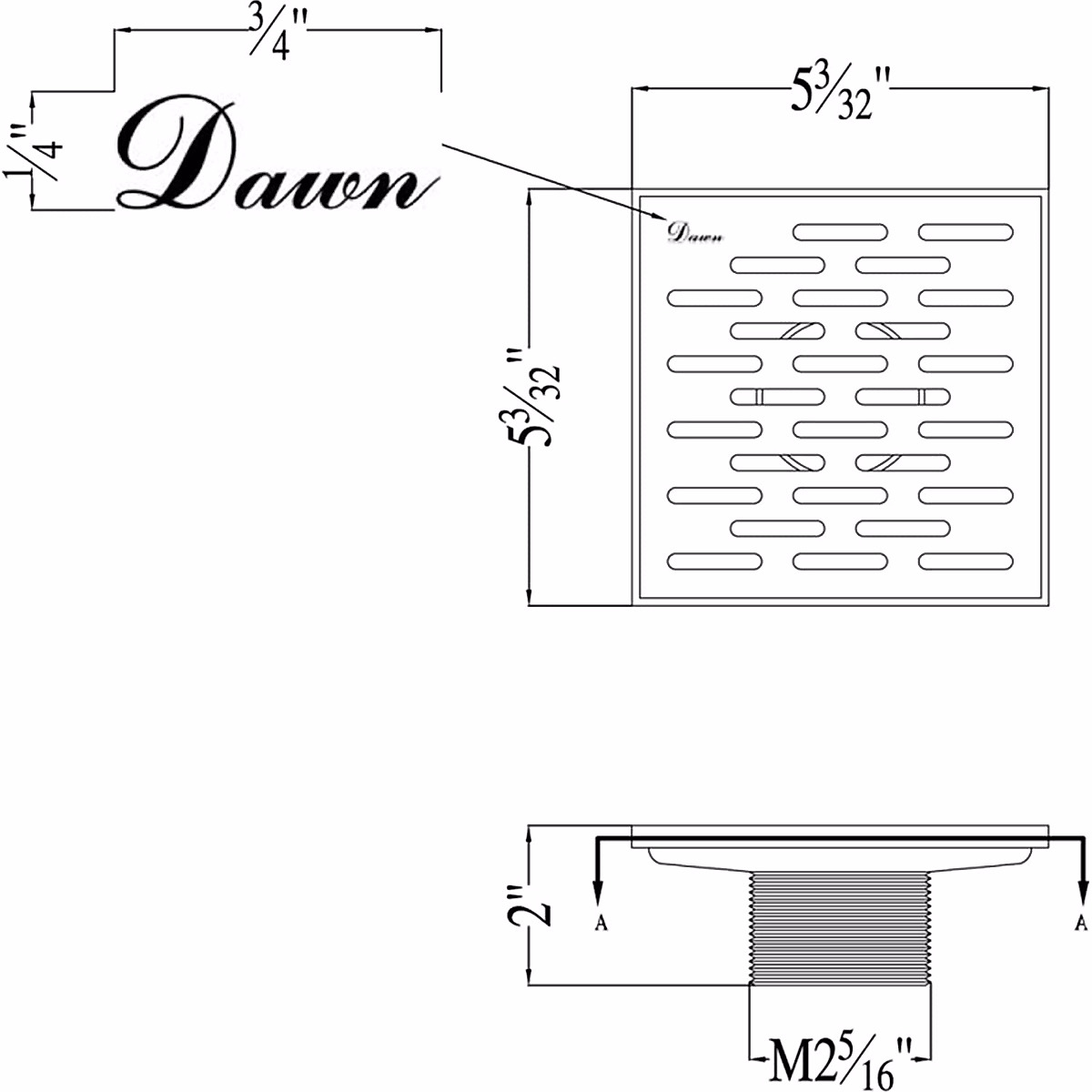 Dawn SYE050504 Yangtze River Series Square Shower Drain, 5-Inch