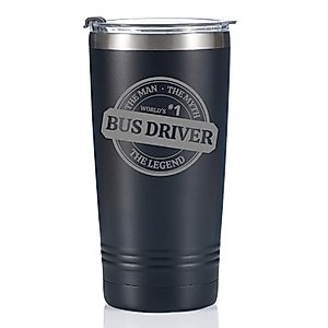 Bus Driver Appreciation Gifts - World's #1 Bus Driver - 20oz/590ml Stainless Steel Insulated Tumbler - Christmas, Thank you, Retirement, End Of Term School Gifts For School Bus Driver - (Black)