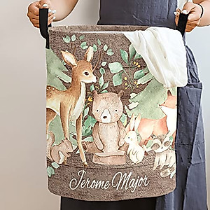 Rustic Woodland Forest Animals Personalized Laundry Hamper with Handles Waterproof,Custom Collapsible Laundry Bin,Clothes Toys Storage Baskets for Bedroom,Bathroom Decorative Large Capacity 50L