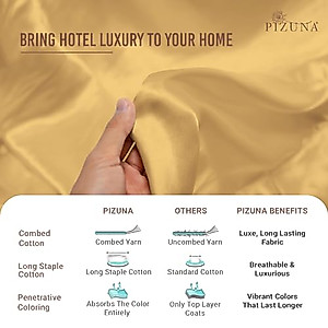 Pizuna Pure 100% Cotton Queen Bed Sheets Set Golden Yellow, Luxurious 400 Thread Count Long Staple Cotton Sateen Sheets with 15" Deep Pocket (Combed Cotton Queen Sheet Set - 4PC)
