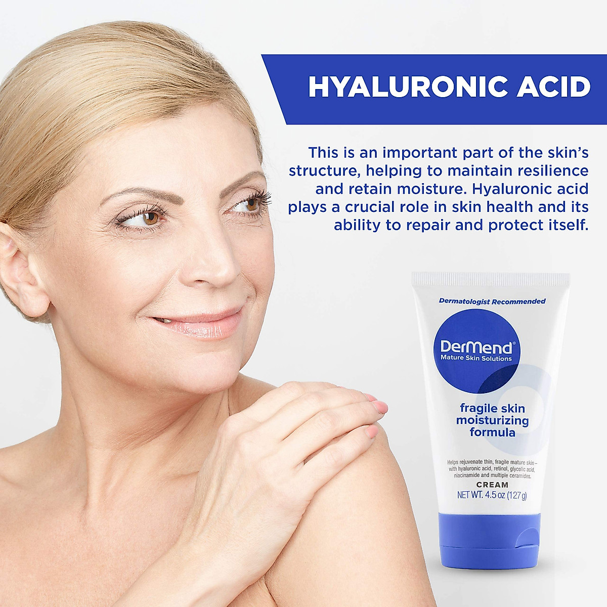 Dermend Specialized Fragile Skin Moisturizing Cream: Formula to Restore & Rejuvenate Mature Skin - Daily Moisturizer & Anti Wrinkle Cream for Firming & Strengthening Thin, Aging Skin - 4.5 Oz Tube