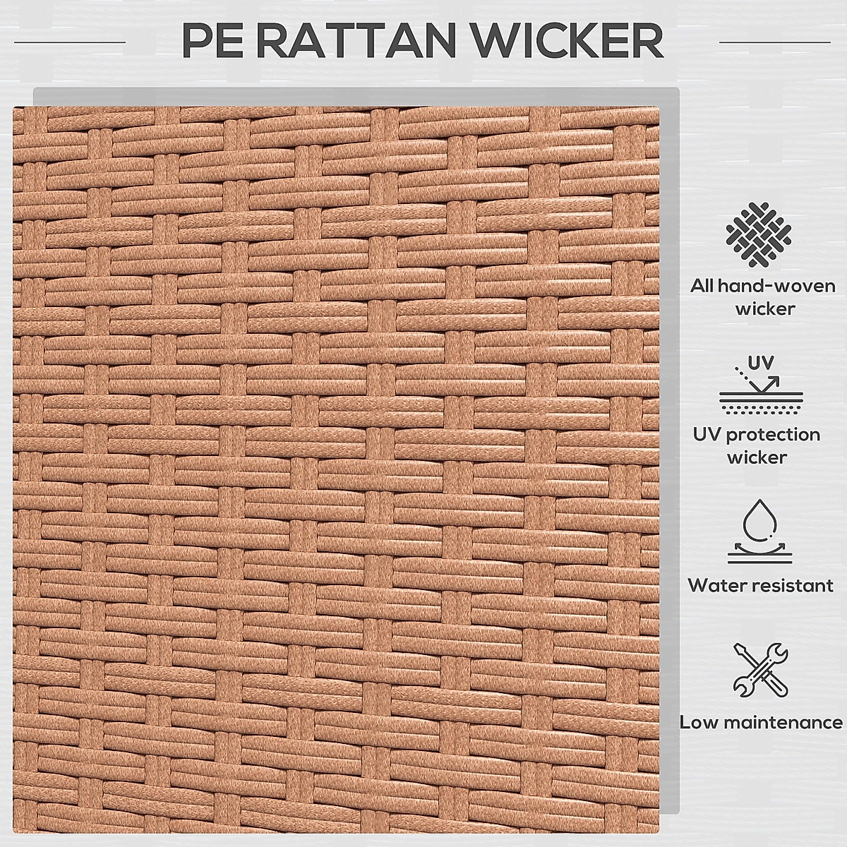 Outsunny Wicker Patio Couch, PE Rattan 3-Seat Sofa, Outdoor Furniture with Deep Seating, Cushions, Steel Frame, Sand