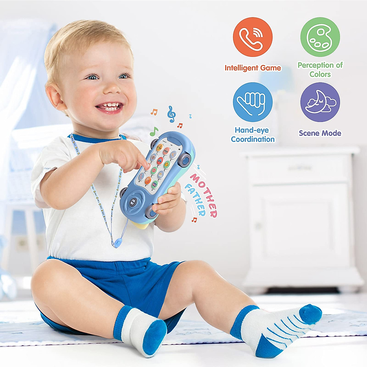 keefun Baby Cell Phone Toys for 1 Year Old Boy, Musical Car Toys with Star Projector, Toy Phone Baby Toys 12-18 Months, Early Education Learning Toys for 1 2 3 Years Old Boy Girl