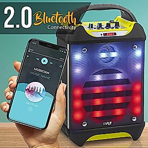Pyle Portable Bluetooth Karaoke Speaker System - Audio Recording Function, 32 GB USB/SD Card Support, Built-in Rechargeable Battery, Flashing DJ Light w/ Music Streaming & Handheld Mic PWMA275BT