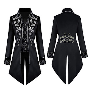 Bobaobao Steampunk Gothic Victorian Jacket Vintage Tailcoat Medieval Frock Coat Renaissance Costume for men(Black, X-Large)