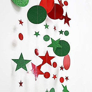 Decor365 Glitter Christmas Star Garland Green Red Decoration Circle Dots Garland Xmas Party Hanging Decor/Streamer/Banner/New Year Eve Celebration/ Christmas Tree/Birthday/Wedding/Baby Shower