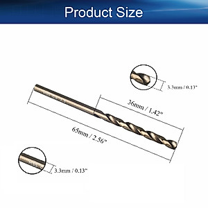 Auniwaig HSS M35 Straight Shank 3.3mm Dia Twist Drill Drilling Hole Bits for Steel Aluminum Alloy 5pcs