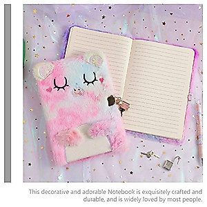 Tofficu Animal Notebook Pocket Notebook Plush Diary with Lock and Keys Secret Lock Diary Cute Writing Journal Lined Pages Journal Gift for Kids Girls Boys Mini Notebooks