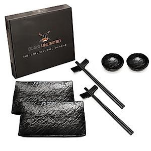 Sushi Unlimited Sushi Set for Two: Sushi Plates, Soy Sauce Bowls, Chopsticks, Includes Chopstick Holders!