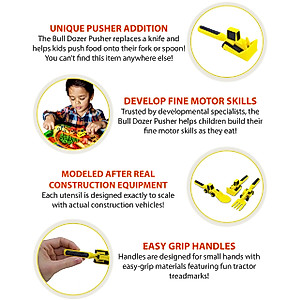 Constructive Eating Made in USA Set of 3 Construction Utensils for Toddlers, Infants, Babies and Kids - Made With Materials Tested for Safety