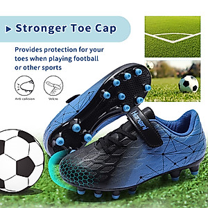 Hanani Boys Girls Soccer Shoes Kids Baseball Cleats Athletic Outdoor Indoor Sports Shoe Youth School Performance Futsal Sneaker Black Blue