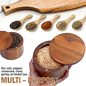 Acacia Salt Cellar, Wood Salt Box 4x2.75 Inches & Spice Box With Swivel Cover, Salt Keeper, Wood Jar For Kitchen, Perfect For Keeping Table Salt, Gourmet Salts, Herbs or Favorite Seasonings