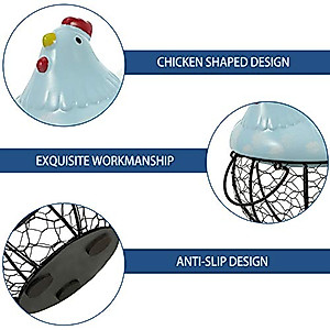 Round Chicken Wire Egg Baskets, Rustic Metal Egg Baskets for Fresh Eggs with Handle, Egg Holder Countertop Basket with Ceramic Lids, Country Farmhouse Vintage Style Gathering