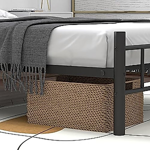Fangflower Twin Size Bed Frame Platform Metal with Headboard/Underbed Storage/Steel Slats, Heavy-Duty Mattress Foundation for Bedroom, No Box Spring Needed, Black
