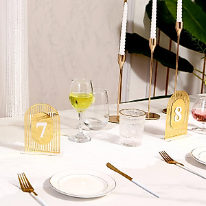 20 pcs Modern Arch Gold Table Numbers for Wedding Reception， Acrylic Signs and Holders ，Perfect for Centerpiece, Reception, Decoration, Party, Anniversary, Event（4x6 Inch）