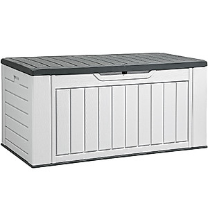 DWVO XL 160 Gallon Large Deck Box, Waterproof Outdoor Storage Box for Patio Furniture Cushions, Garden Tools and Pool Supplies,Weather Resistant Resin, Lockable, Light Grey