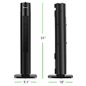 HOLMES 31" Manual Tower Fan, 70° Oscillation, 3 Speeds, 2-Hour Auto Shut-Off Timer, Adjustable Vents, Compact and Slim Profile, Carry Handle, Ideal for Cooling your Home, Bedroom or Office, Black