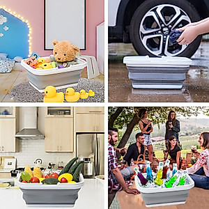 AUTODECO 2 Pack Collapsible Sink with Handle Towel, 2.37 Gal / 9L Foldable Wash Basin for Washing Dishes, Camping, Hiking and Home Gray