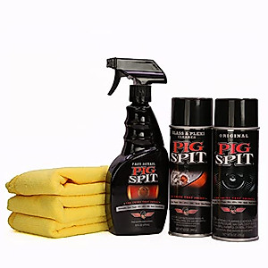 Pig Spit Detailer Combo Kit Includes Original, Glass and Plexi Cleaner, Fast Detail Spray with Mircofiber Towels, Clear