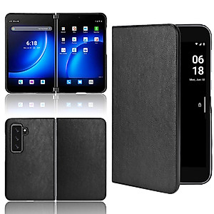for Microsoft Surface Duo 2 Case Luxury PU Leather Hybrid PC Phone Case Elegant Lightweight Slim Shockproof Protective Cover (Black)