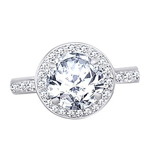 AFFY Round White Cubic Zirconia Halo Promise Wedding Engagement Ring 14k Solid White Gold (2.30 cttw) Ring Size-6