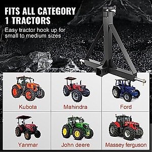 VEVOR 3 Point Hitch Receiver, 3 Point 2" Receiver Trailer Hitch Category 1 Tractor Tow Drawbar Adapter with Pins, Compatible with Kubota, Mahindra, Ford, Yanmar, John Deere, Massey Ferguson