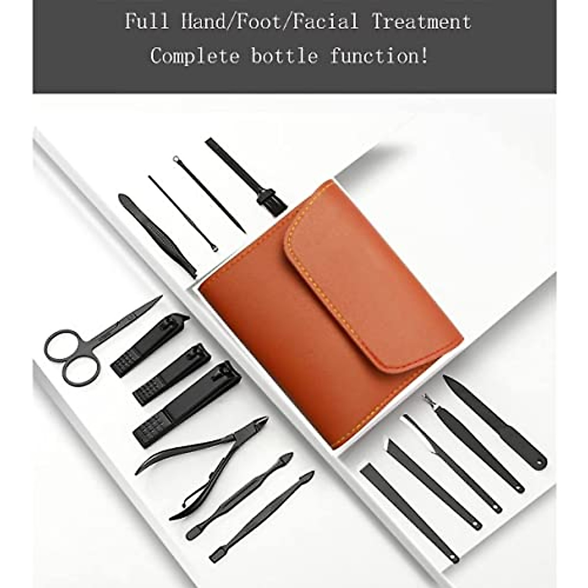 GENIXX Products Nail Clipper Set - Professional Cutter Nipper Pedicure Kits | Beauty Manicure Set with Luxurious PU Leather Storage Case | Stainless Steel Nail Kit for Men & Women (16 pcs Brown/Black)