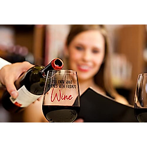 Rhymes With Friday - Funny Wine Glass for Women, Best Friend Gift For Women, Funny Gifts for Her, Birthday Gifts for Women or Men, Unique Gift for Girlfriend, Sister, BFF, 15oz Stemless Wine Glass