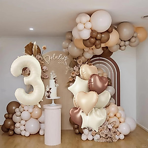 40 Inch Cream 1 Balloon Decor, Beige Tan Brown Heart Balloons, Foil Neutral Nude Sand White Helium Star Number 1 Balloons for Girls 1st Birthday Anniversary Baby Shower Party Boho Decoration Supplies