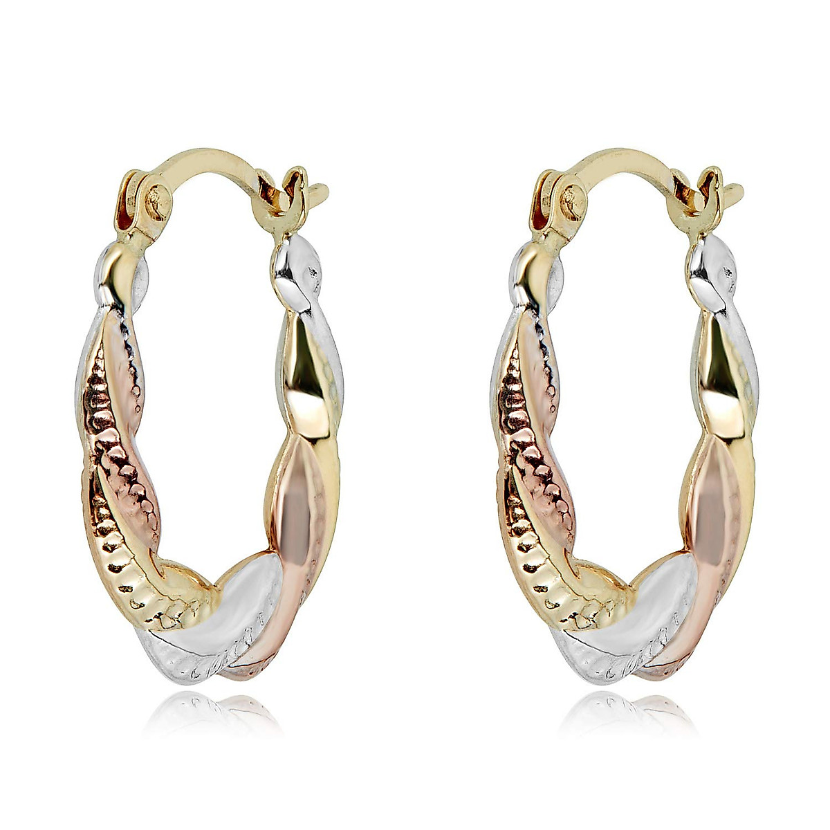 AVORA 10K Gold Twist Three-Tone Hoop Earrings