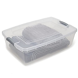 Home Basics Plastic Storage Box With Handle, Clear | Locking Tabs | Stackable Storage | Easily See Contents (30 Liter Rectangle)