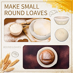 Irenare 10 Pcs Bread Banneton Proofing Basket Round Dough Sourdough Proofing Basket Rattan Bakery Baking Bread Bowl with Liner and Scraper Tool Set for Starter Gifts Professional Home Bakers (5 Inch)