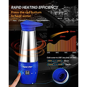 Car Kettle 12V, Portable Car Kettle Water Boiler with Temperature Control, Stainless Steel Inner, Quick Boiling, Auto Shut-Off, Leak Proof and Boil-Dry Protection, 348ml