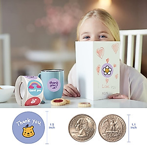 Cute Thank You Stickers Labels Roll 1.5 Inch 8 Designs Round Cartoon Thank You Labels 500Pcs Per Roll for Envelope Seals Stickers Cards Gift Boxes Decoration