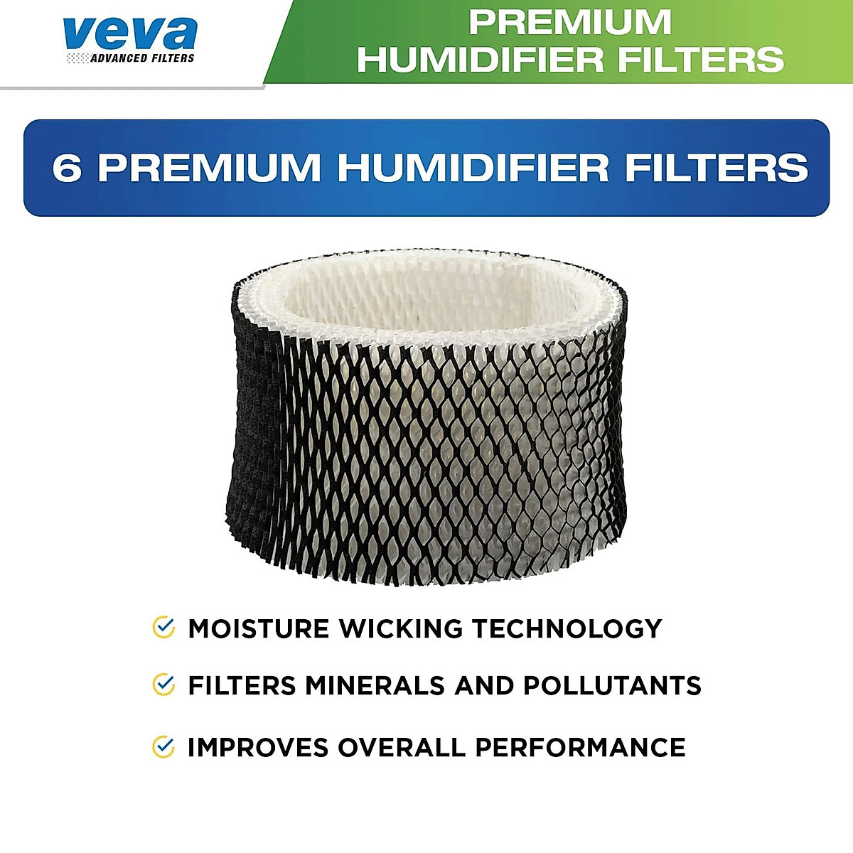 VEVA 6 Pack Premium Humidifier Filters Replacement for Holmes Filter A, HWF62, HWF62S, and Other Sunbeam Cool Mist Humidifiers